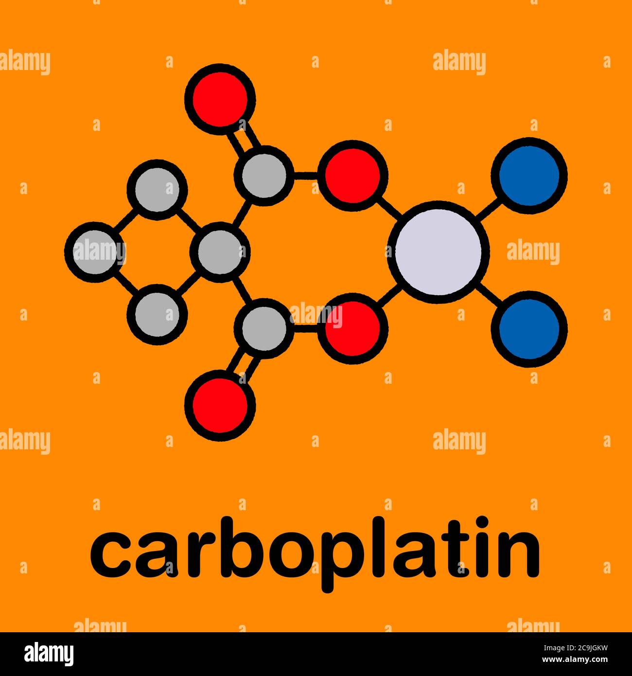 Carboplatin cancer chemotherapy drug molecule. Stylized skeletal ...