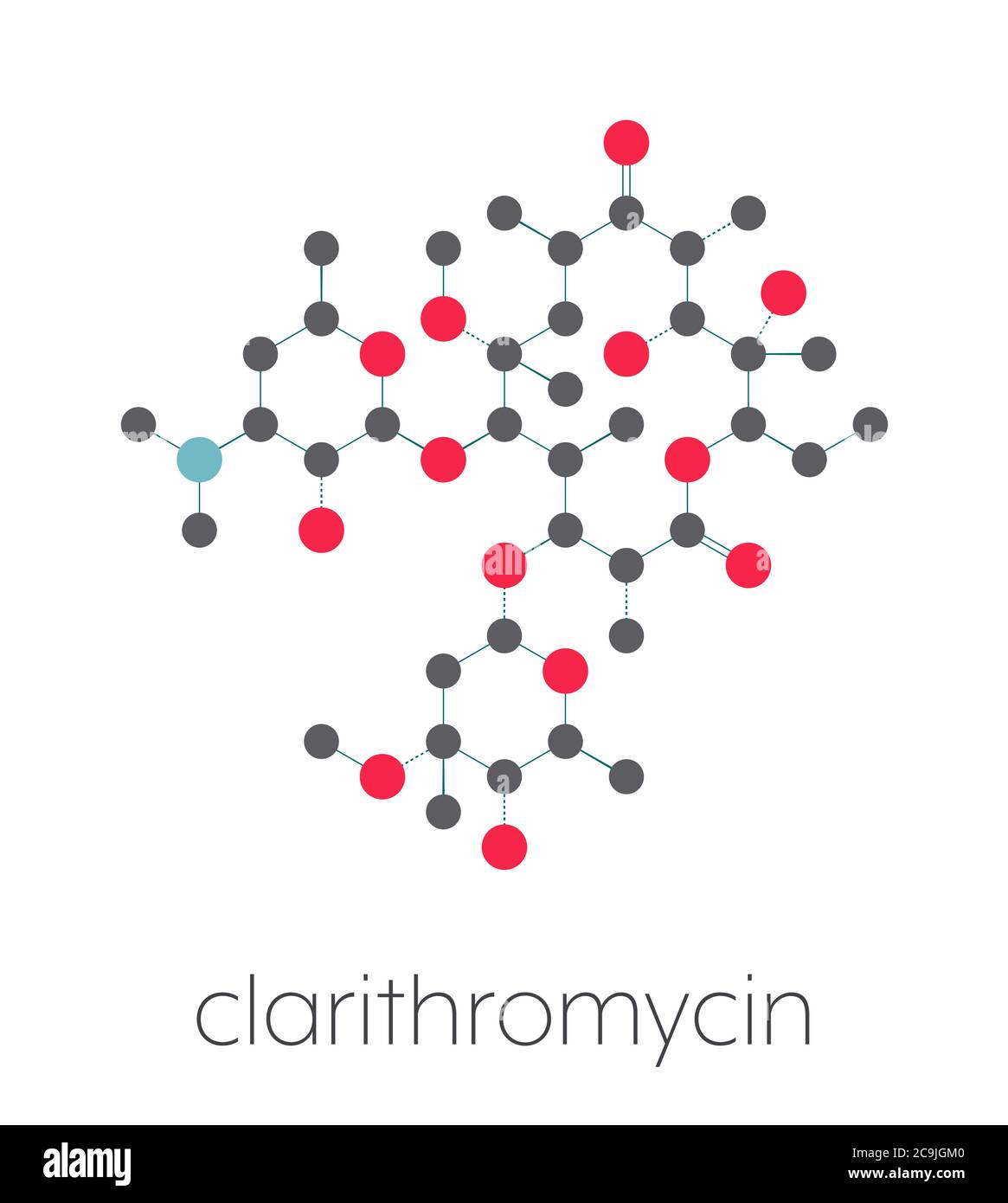 Clarithromycin antibiotic drug (macrolide class) molecule. Stylized ...