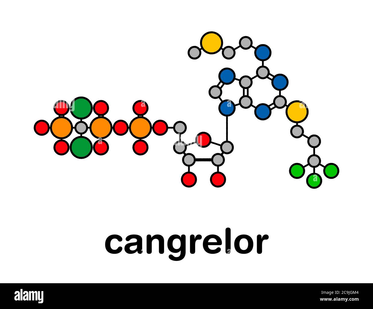 Cangrelor antiplatelet drug molecule. Stylized skeletal formula ...