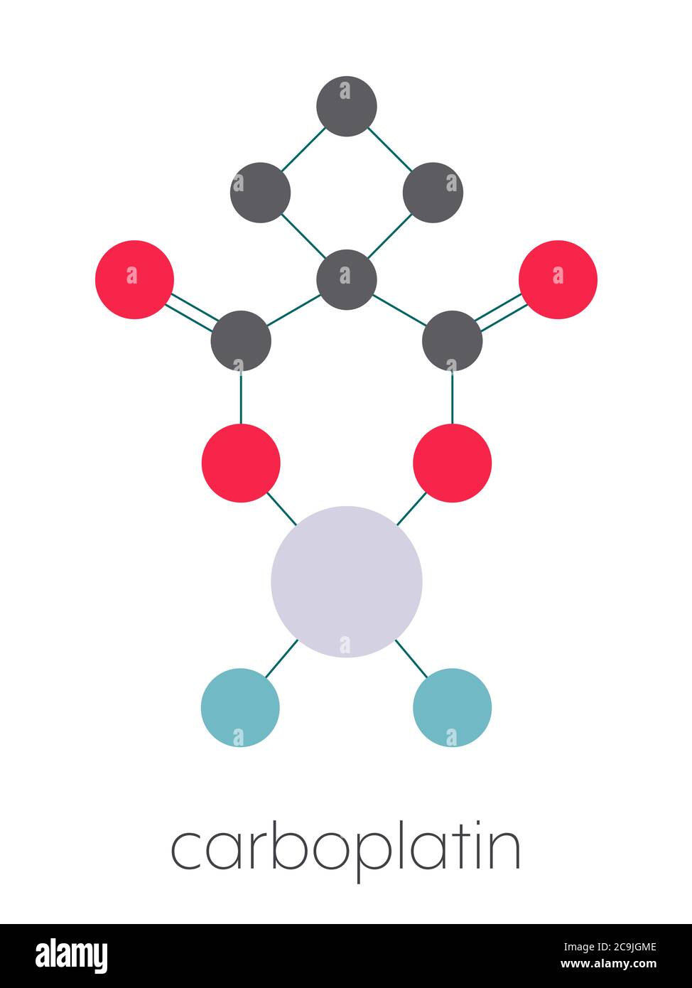 Carboplatin cancer chemotherapy drug molecule. Stylized skeletal ...