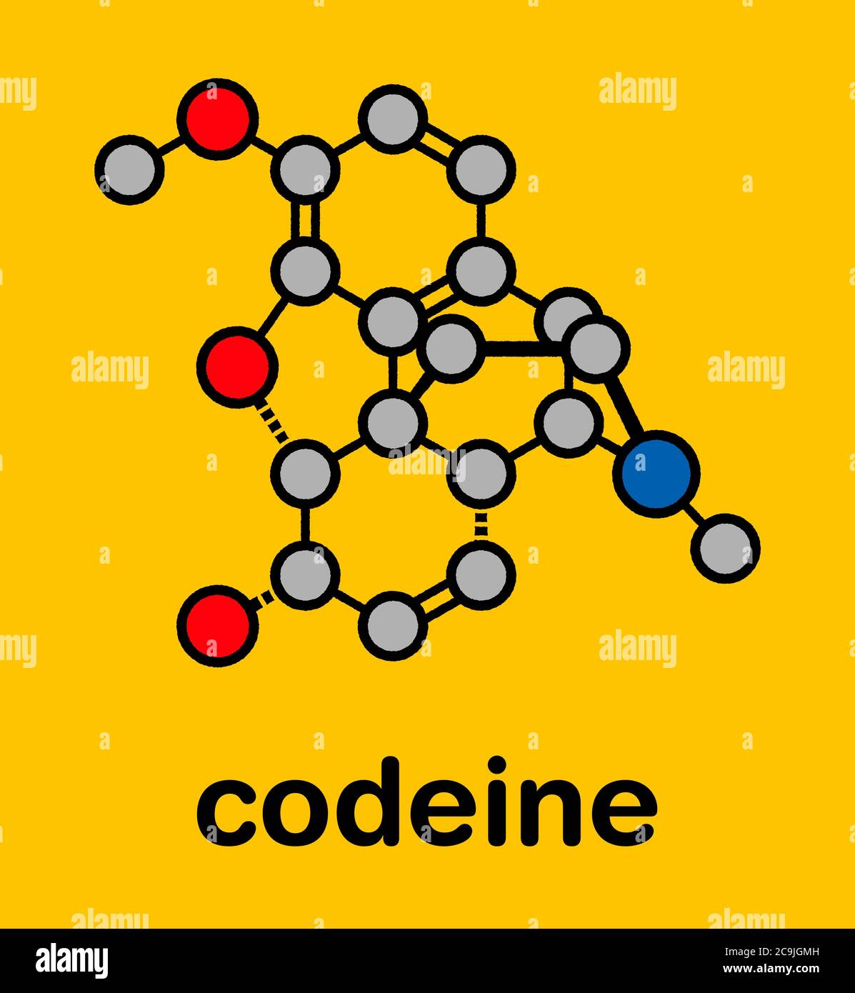 Codeine pain and cough relief drug molecule. Stylized skeletal formula ...