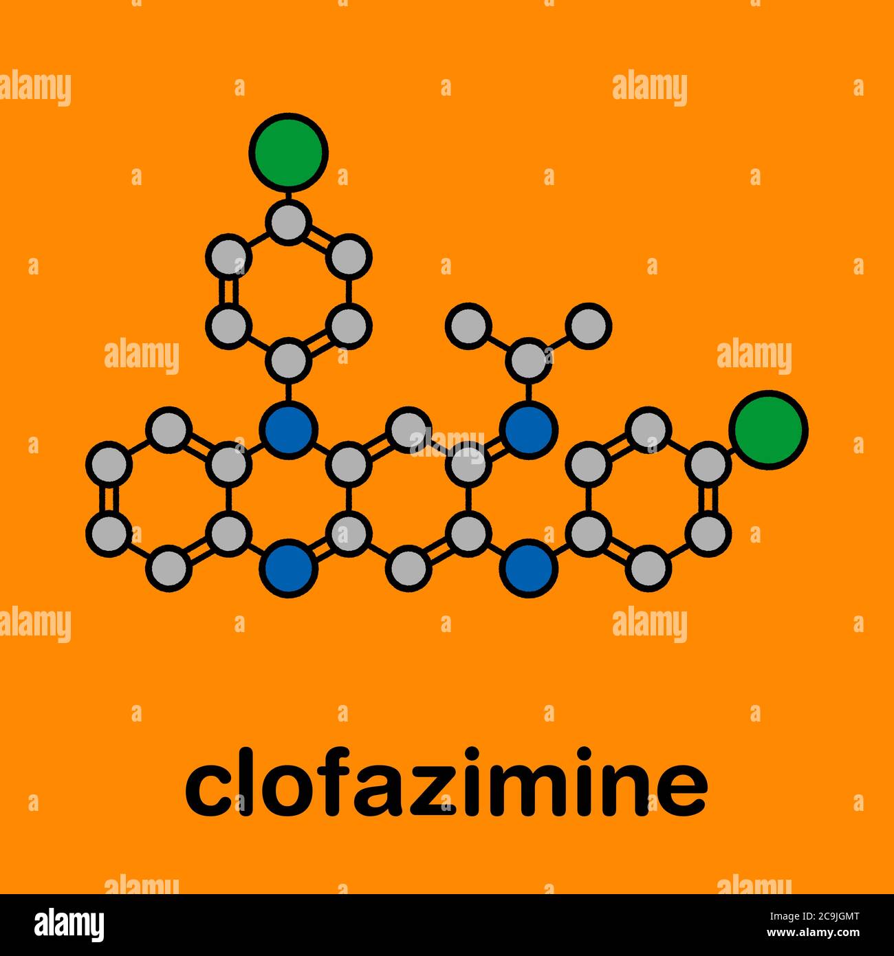 Clofazimine leprosy drug molecule. Stylized skeletal formula (chemical ...