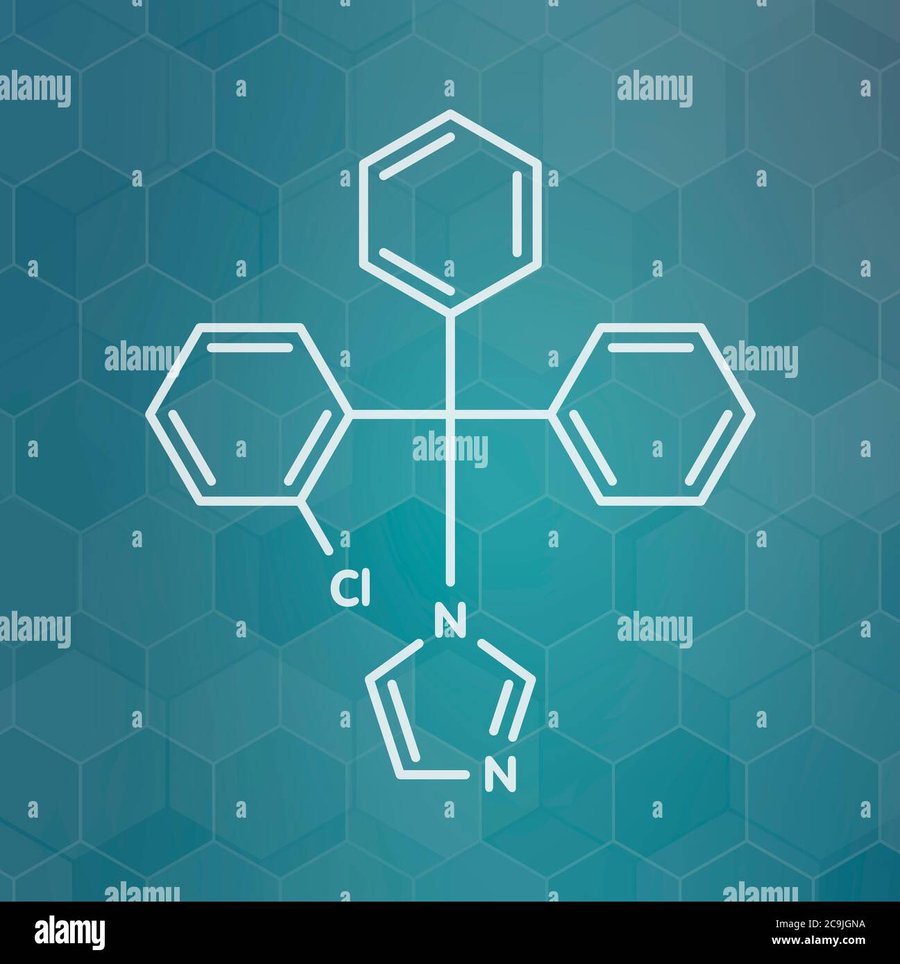 Clotrimazole antifungal drug molecule. Used in treatment of athlete's ...