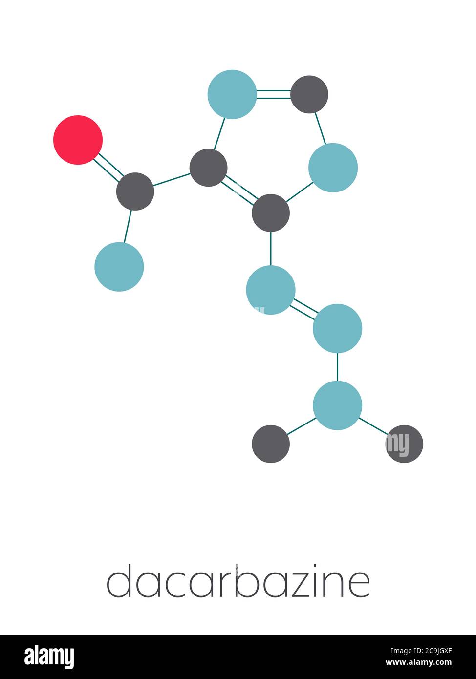 Dacarbazine cancer chemotherapy drug molecule. Stylized skeletal ...