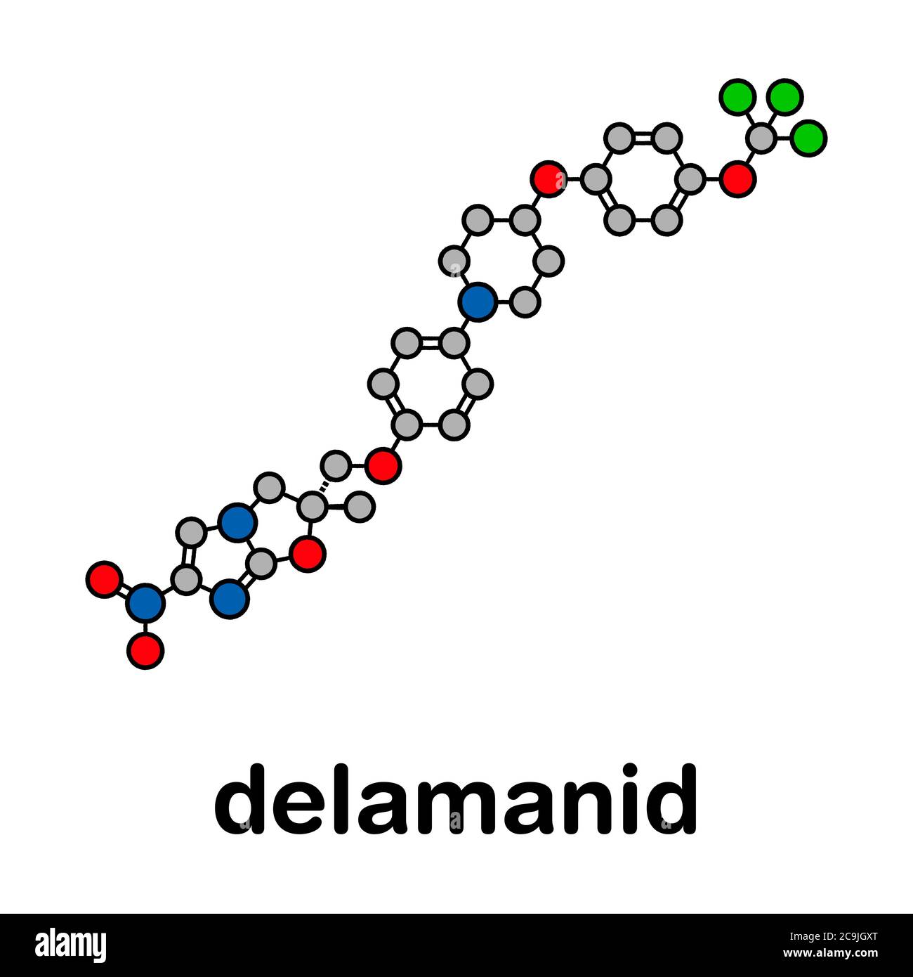 Delamanid tuberculosis drug molecule. Stylized skeletal formula ...