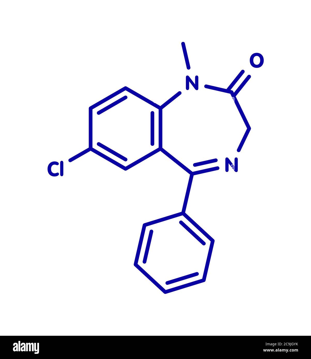 Diazepam sedative and hypnotic drug (benzodiazepine class) molecule ...