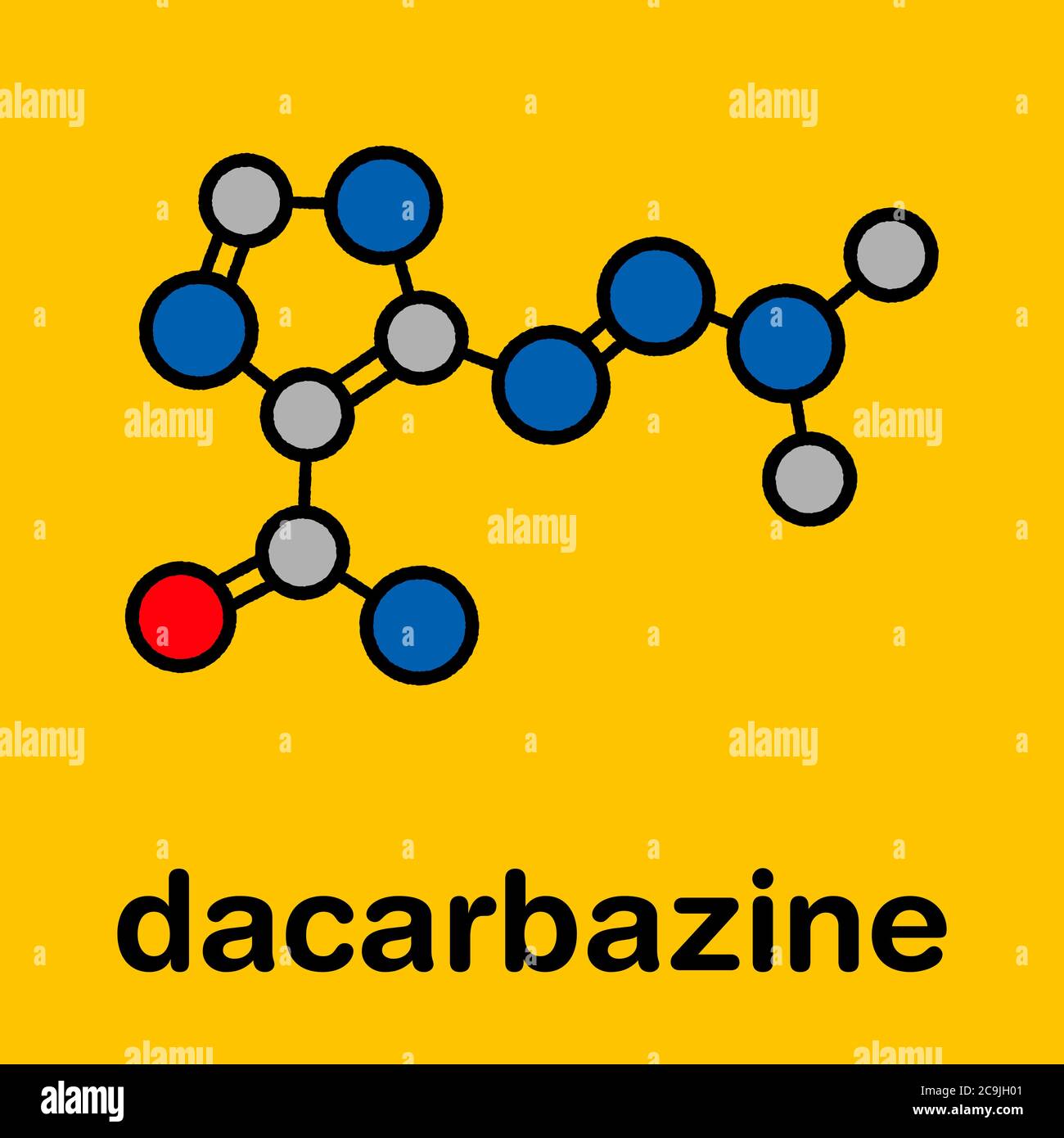 Dacarbazine cancer chemotherapy drug molecule. Stylized skeletal ...