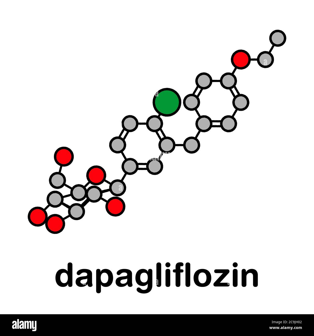 Dapagliflozin diabetes drug molecule. Inhibitor of sodium-glucose ...