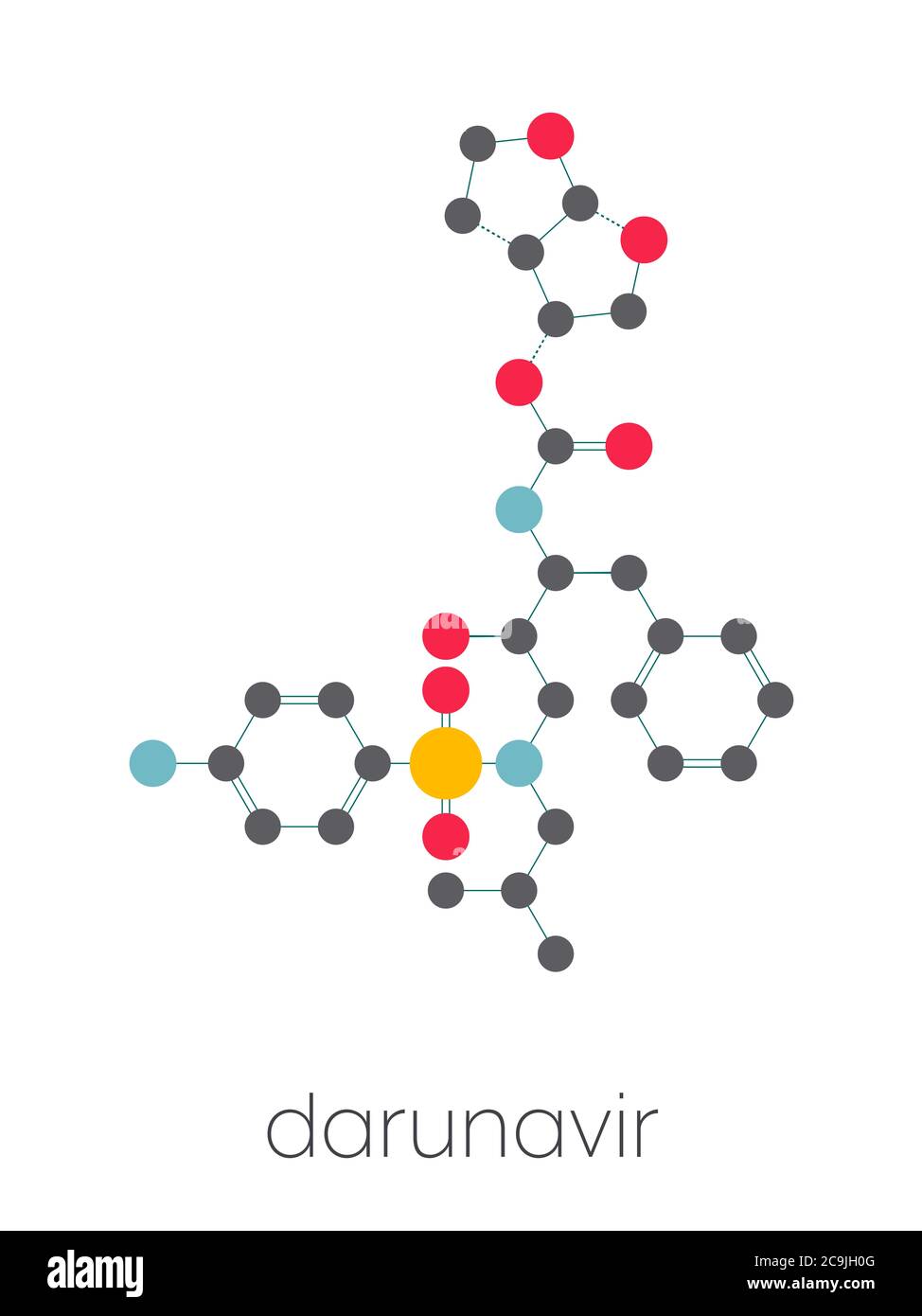Darunavir HIV drug (protease inhibitor class) molecule. Stylized ...