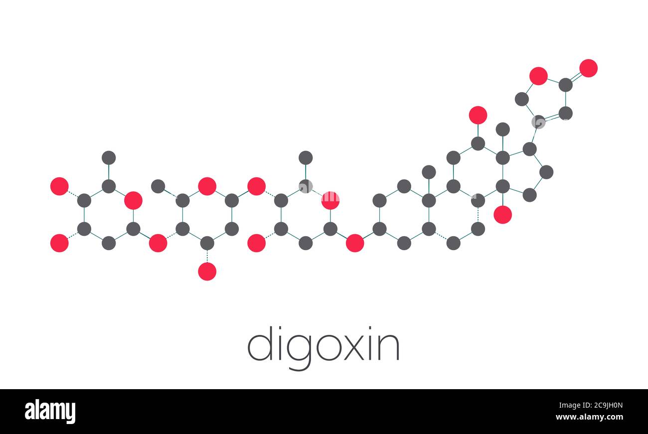 Digoxin heart failure drug molecule. Extracted from foxglove plant ...