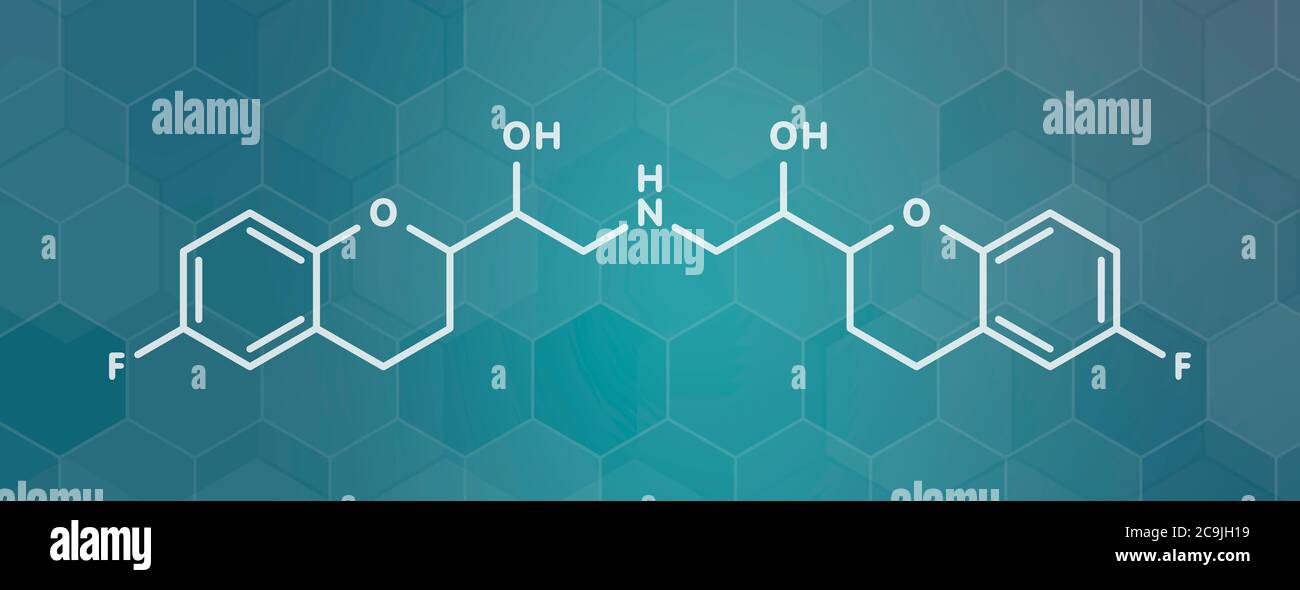 Nebivolol beta blocker drug molecule. Used to treat high blood pressure ...