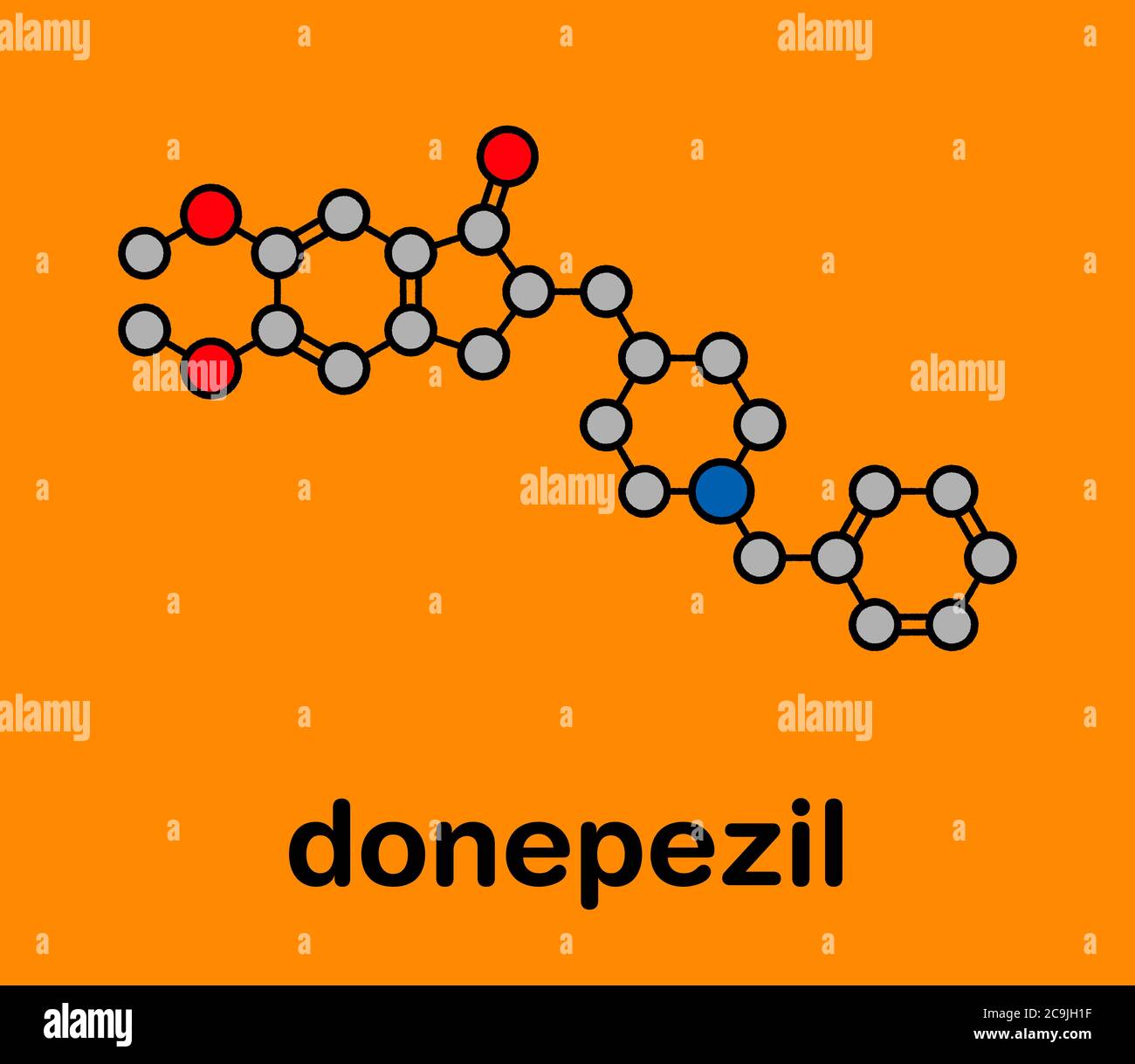 Donepezil Alzheimer's disease drug molecule. Stylized skeletal formula ...