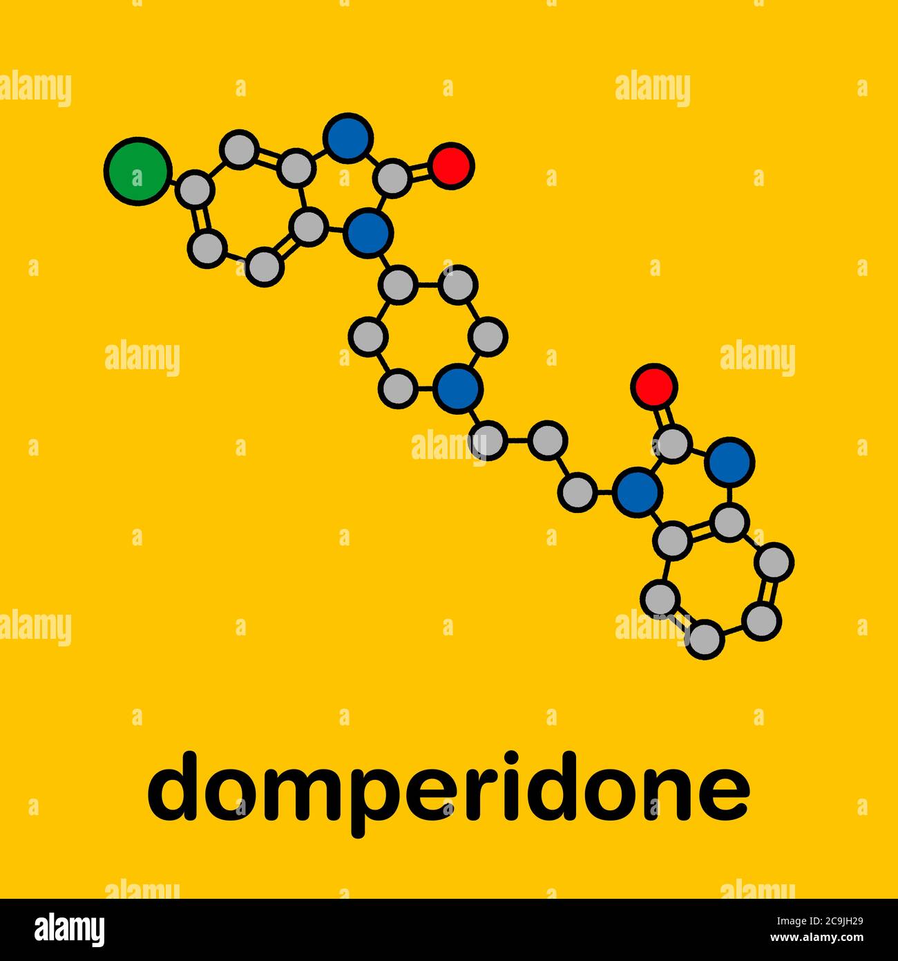 Domperidone nausea and vomiting suppressing drug molecule. Also used to ...