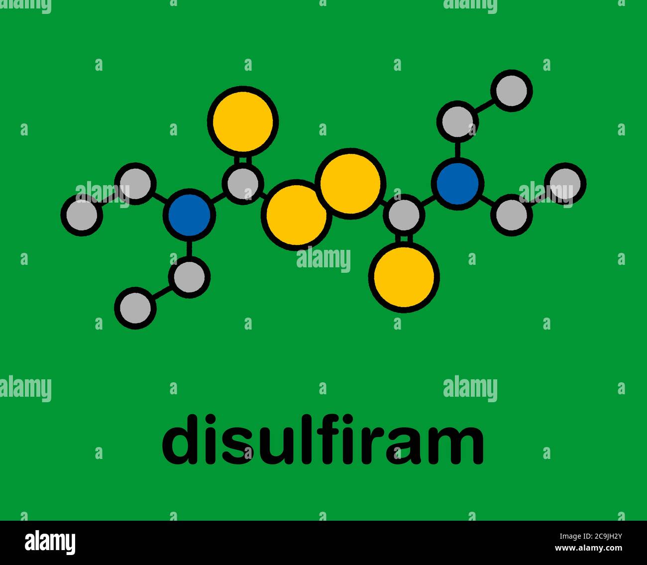 Disulfiram alcoholism treatment drug molecule. Stylized skeletal ...