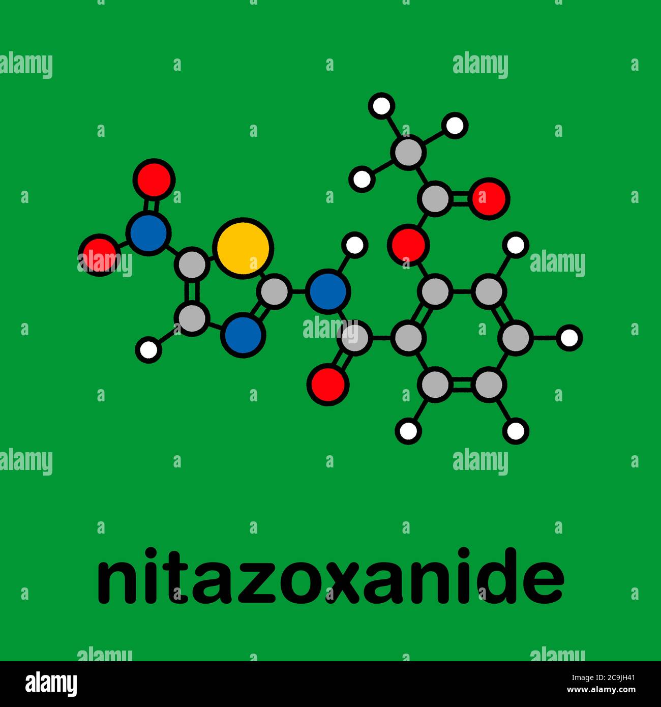 Nitazoxanide antiprotozoal drug molecule. Stylized skeletal formula ...