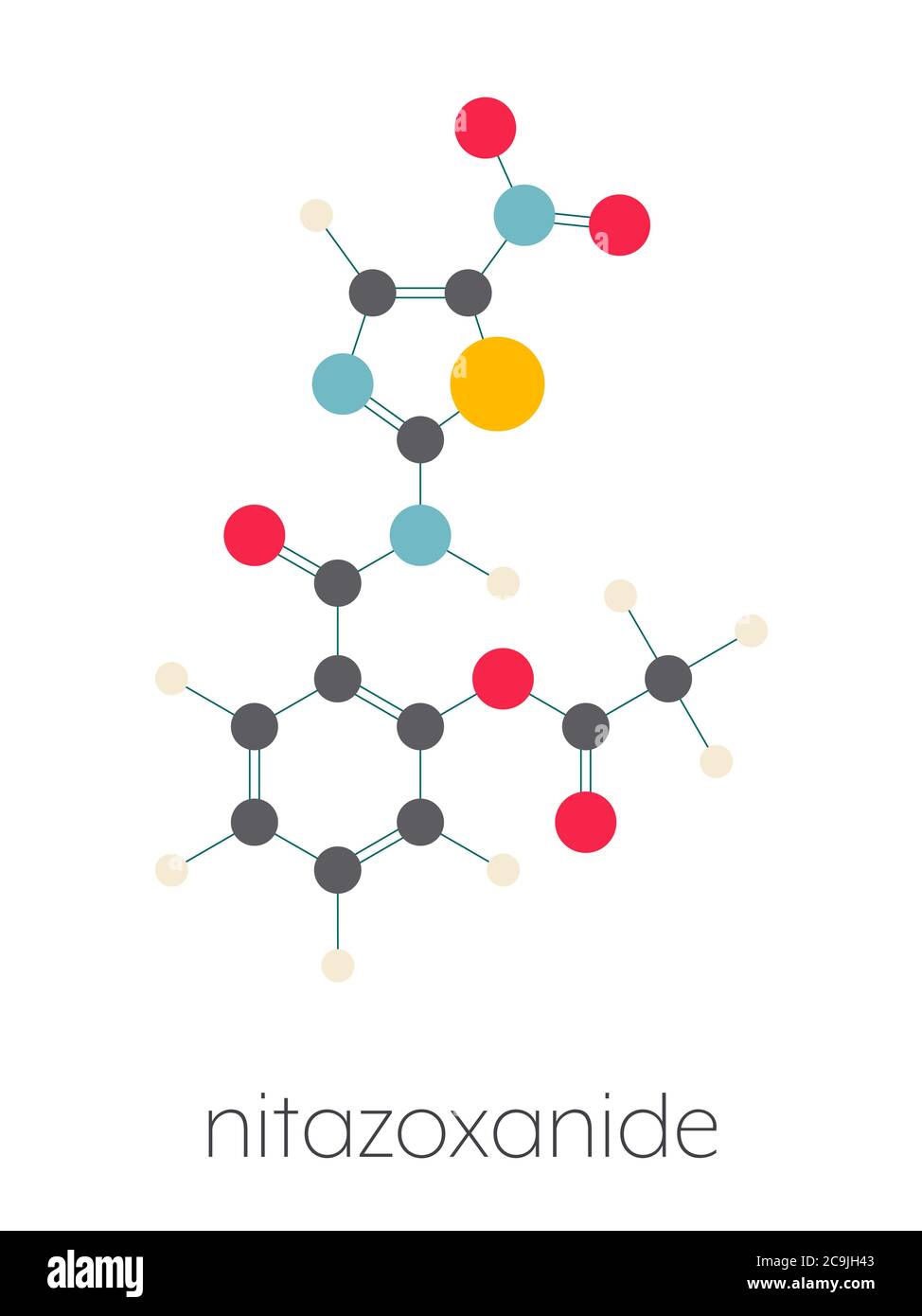 Nitazoxanide antiprotozoal drug molecule. Stylized skeletal formula ...