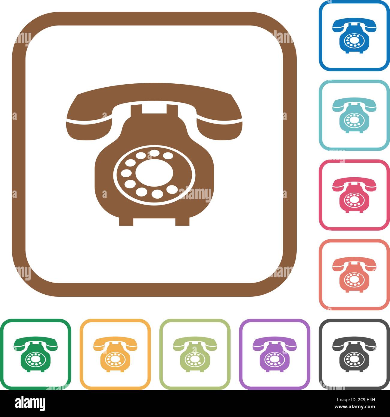 Vintage retro telephone simple icons in color rounded square frames on ...