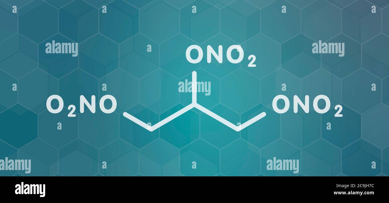 Nitroglycerin (nitro, glyceryl trinitrate) drug and explosive molecule ...