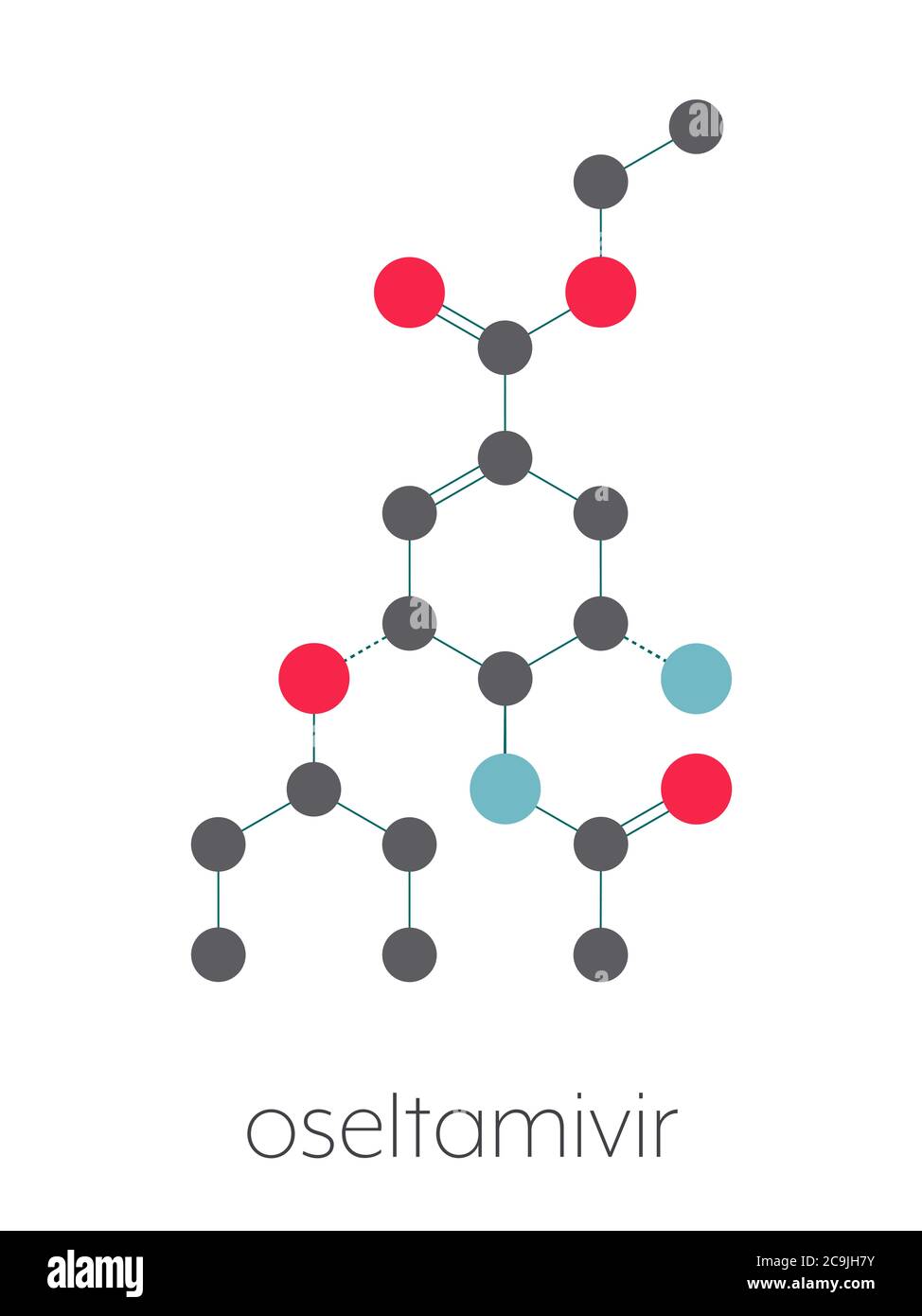 Oseltamivir influenza virus drug molecule. Stylized skeletal formula ...