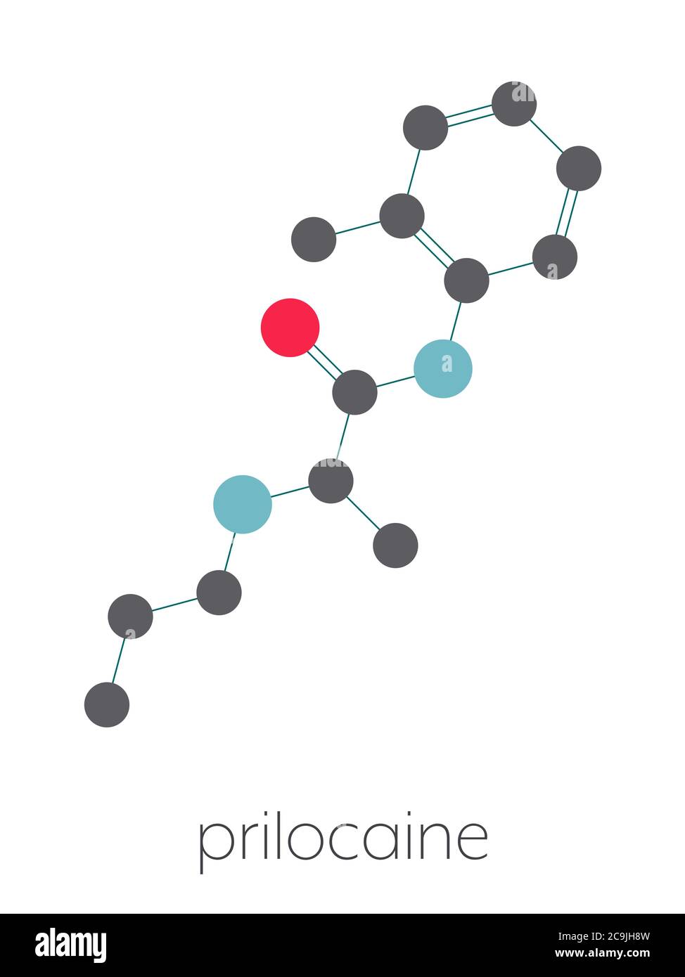 Prilocaine local anesthetic drug molecule. Stylized skeletal formula ...