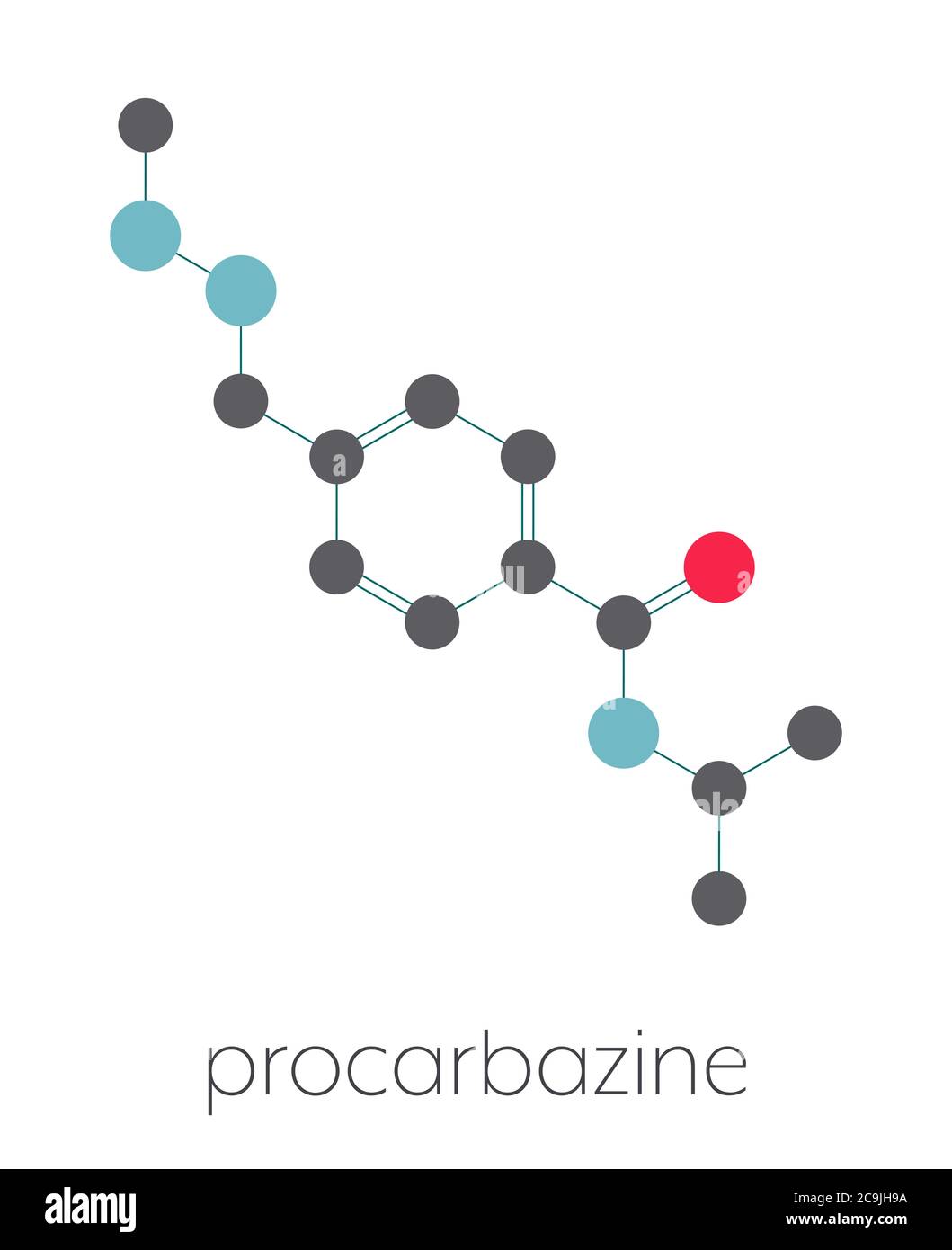Procarbazine cancer drug molecule. Alkylating agent used in treatment ...