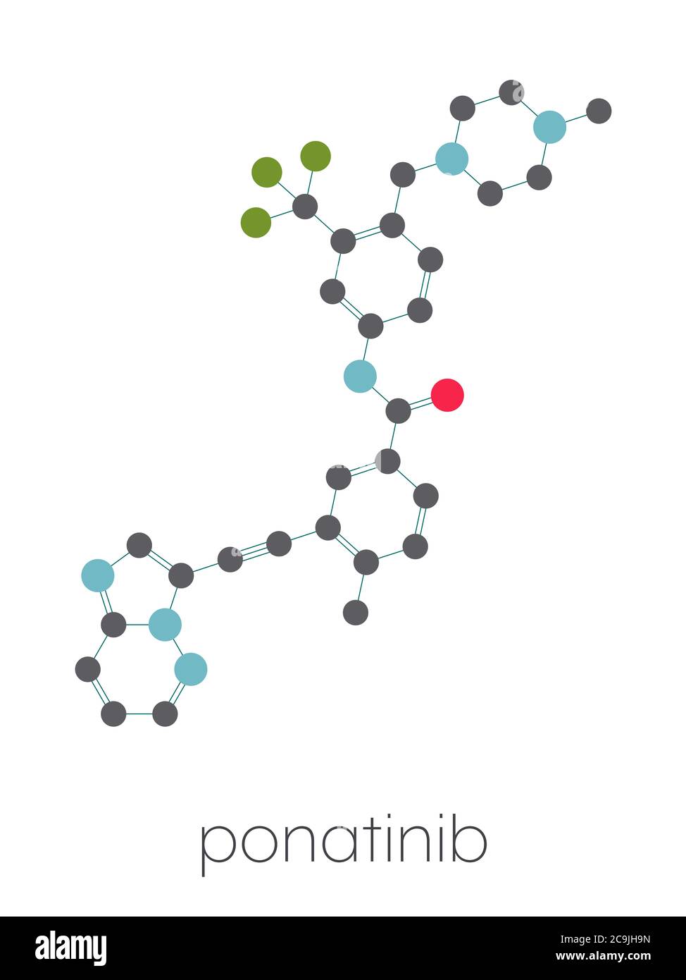 Ponatinib cancer drug molecule. Tyrosine kinase inhibitor used in ...