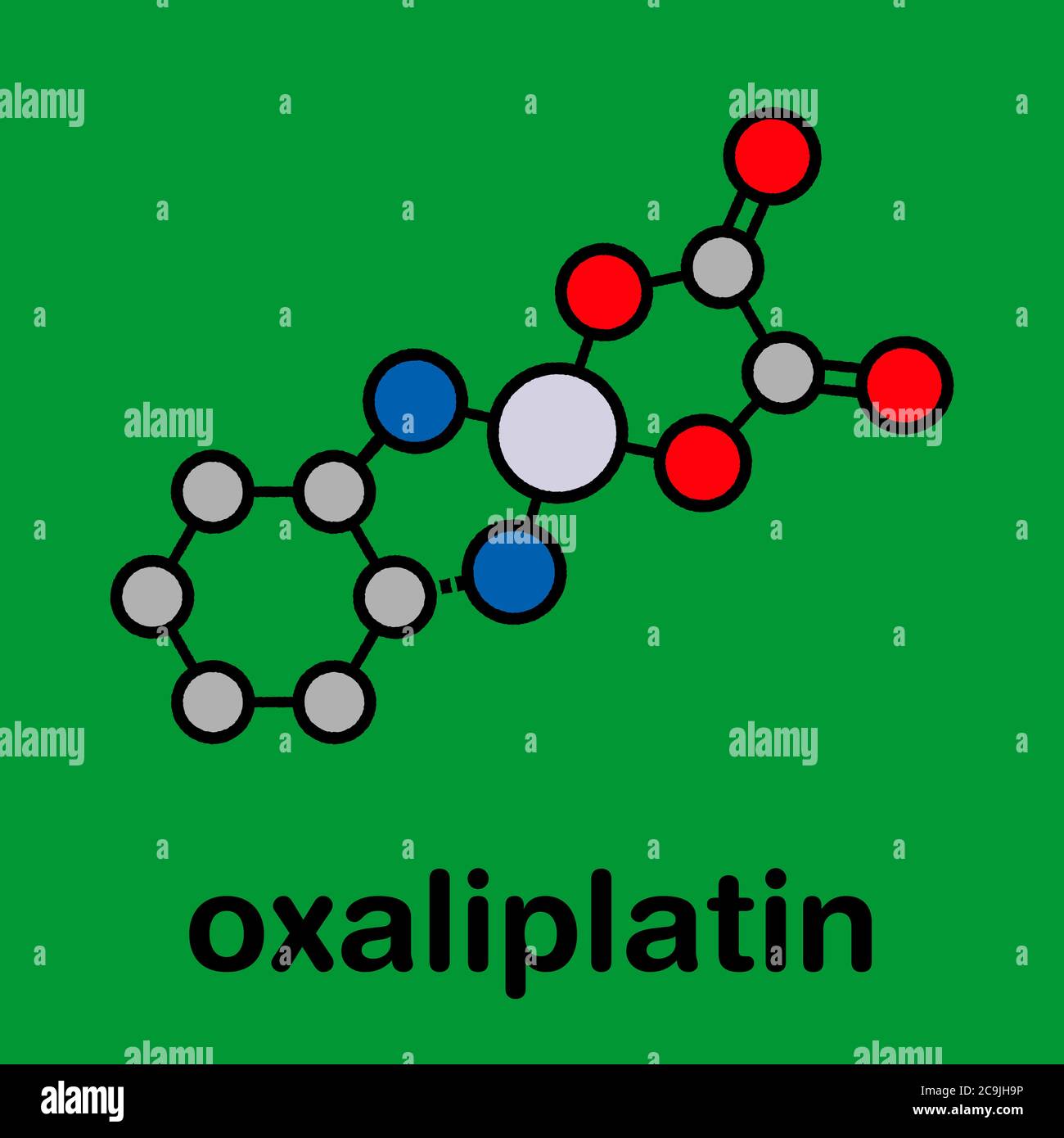 Oxaliplatin cancer chemotherapy drug molecule. Stylized skeletal ...