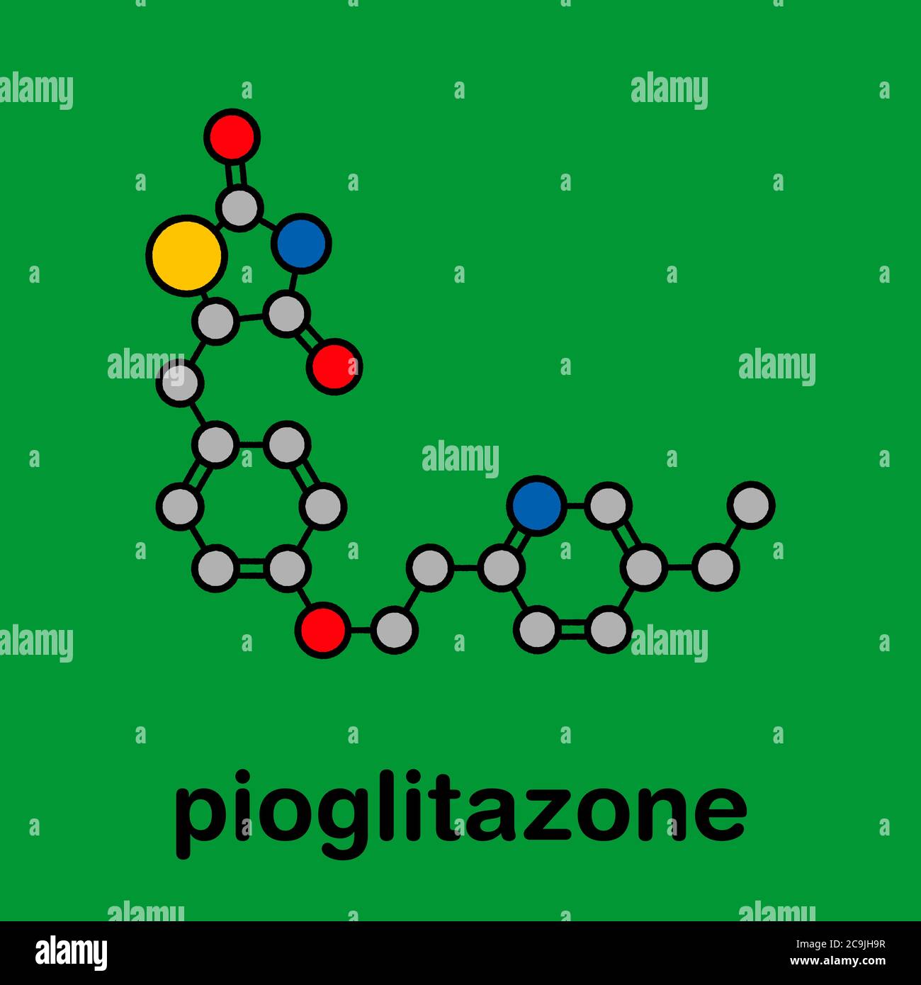 Pioglitazone diabetes drug molecule. Stylized skeletal formula ...