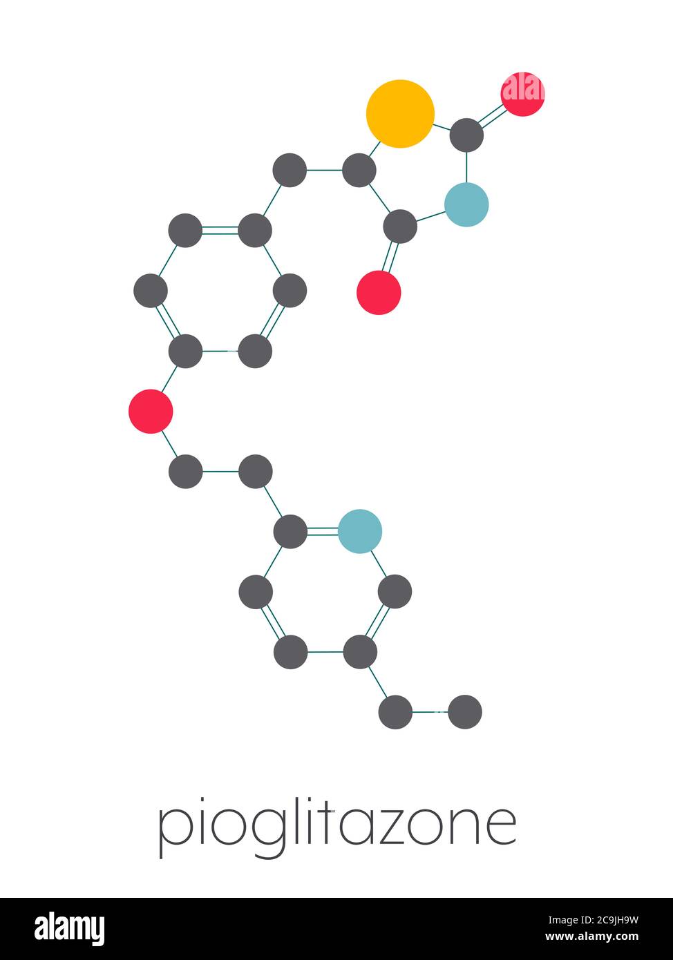Pioglitazone diabetes drug molecule. Stylized skeletal formula ...