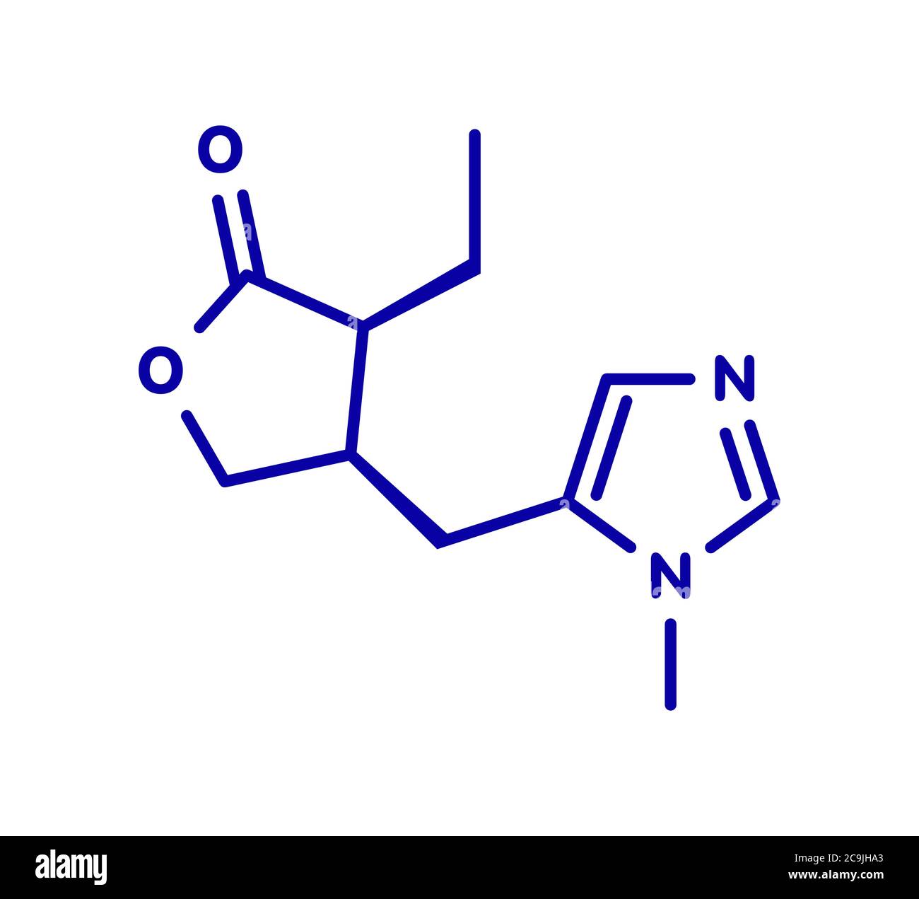 Pilocarpine alkaloid drug molecule. Used in treatment of glaucoma and ...
