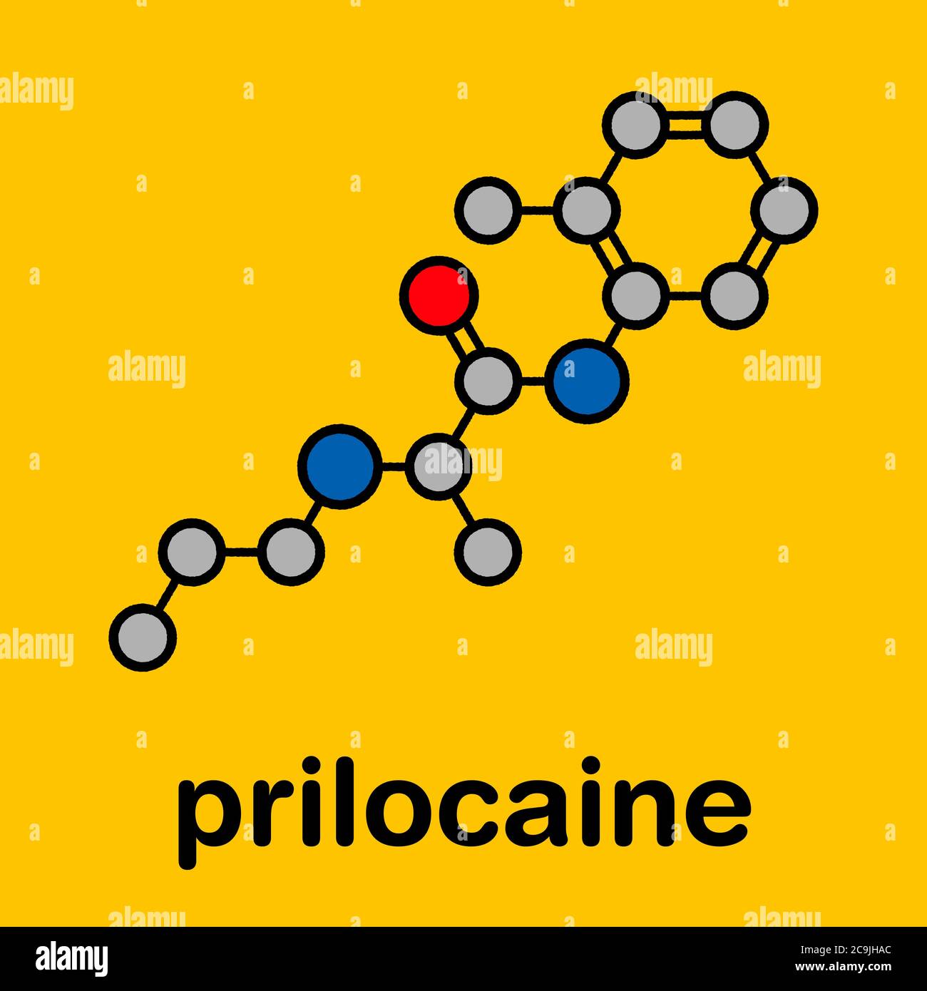 Prilocaine local anesthetic drug molecule. Stylized skeletal formula ...