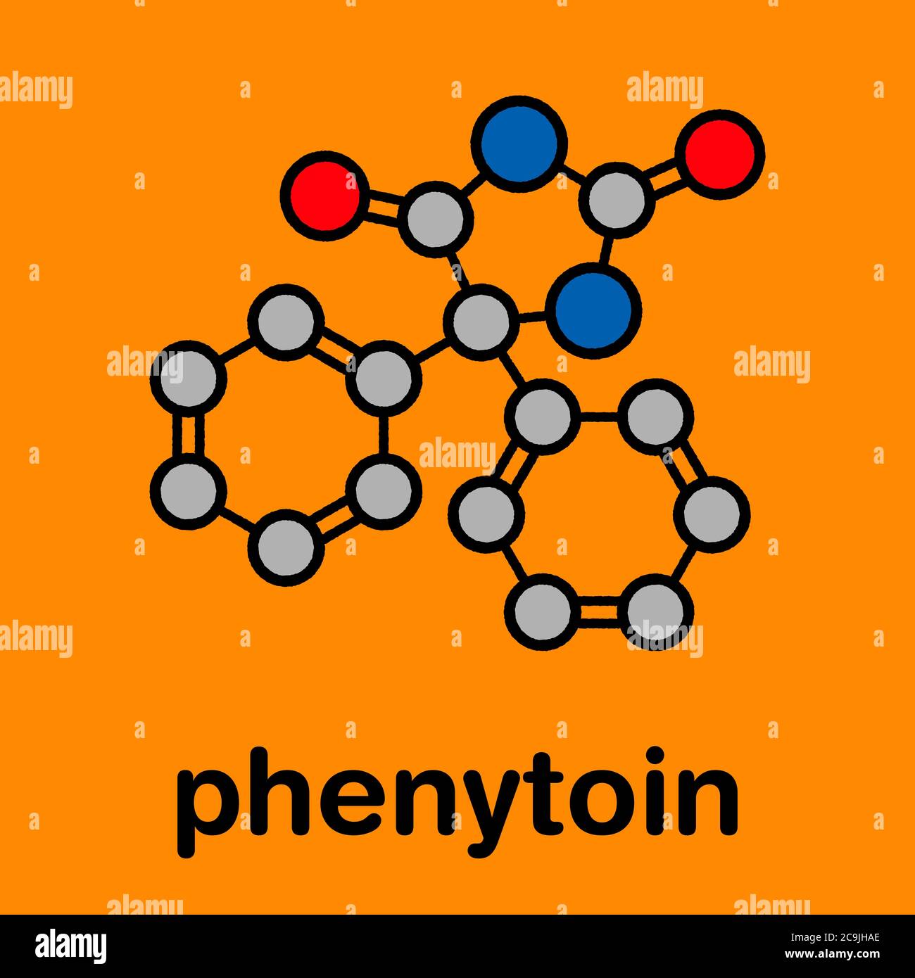 Phenytoin epilepsy drug molecule. Stylized skeletal formula (chemical ...