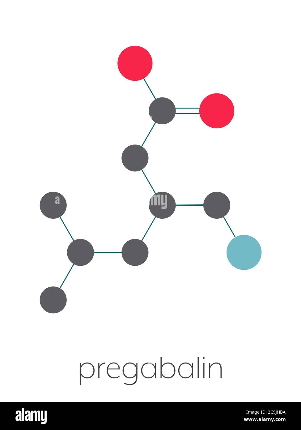 Pregabalin epilepsy and fibromyalgia drug molecule. Stylized skeletal ...