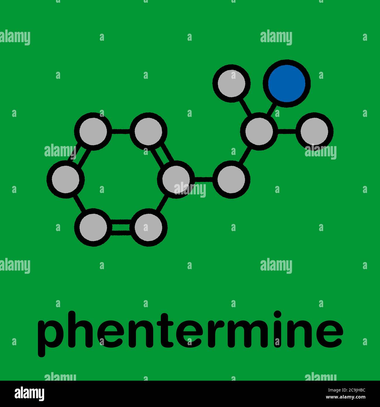Phentermine appetite suppressant drug molecule. Used in treatment of ...