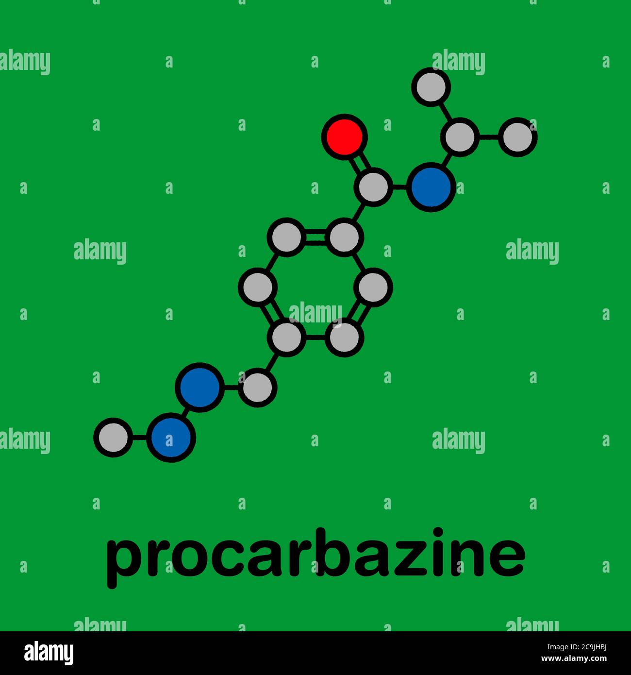 Procarbazine cancer drug molecule. Alkylating agent used in treatment ...