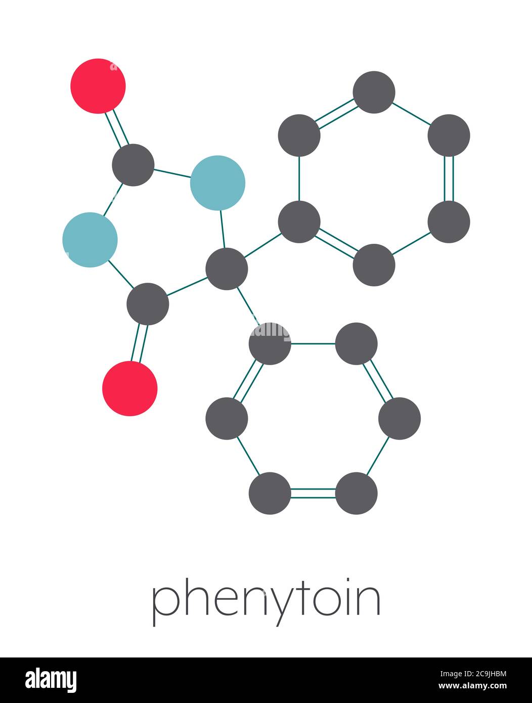 Phenytoin epilepsy drug molecule. Stylized skeletal formula (chemical ...