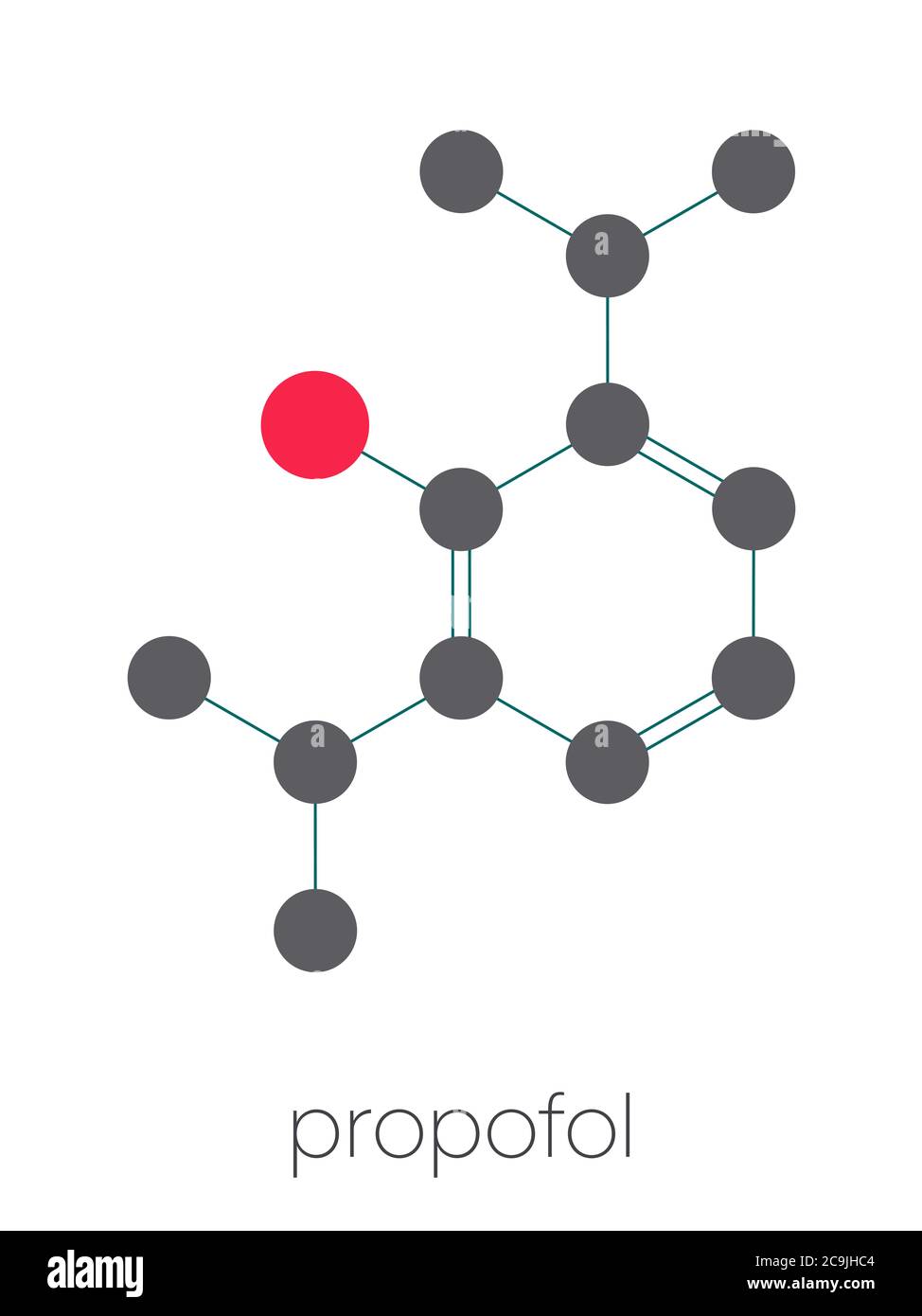 Propofol anesthetic drug molecule. Stylized skeletal formula (chemical ...