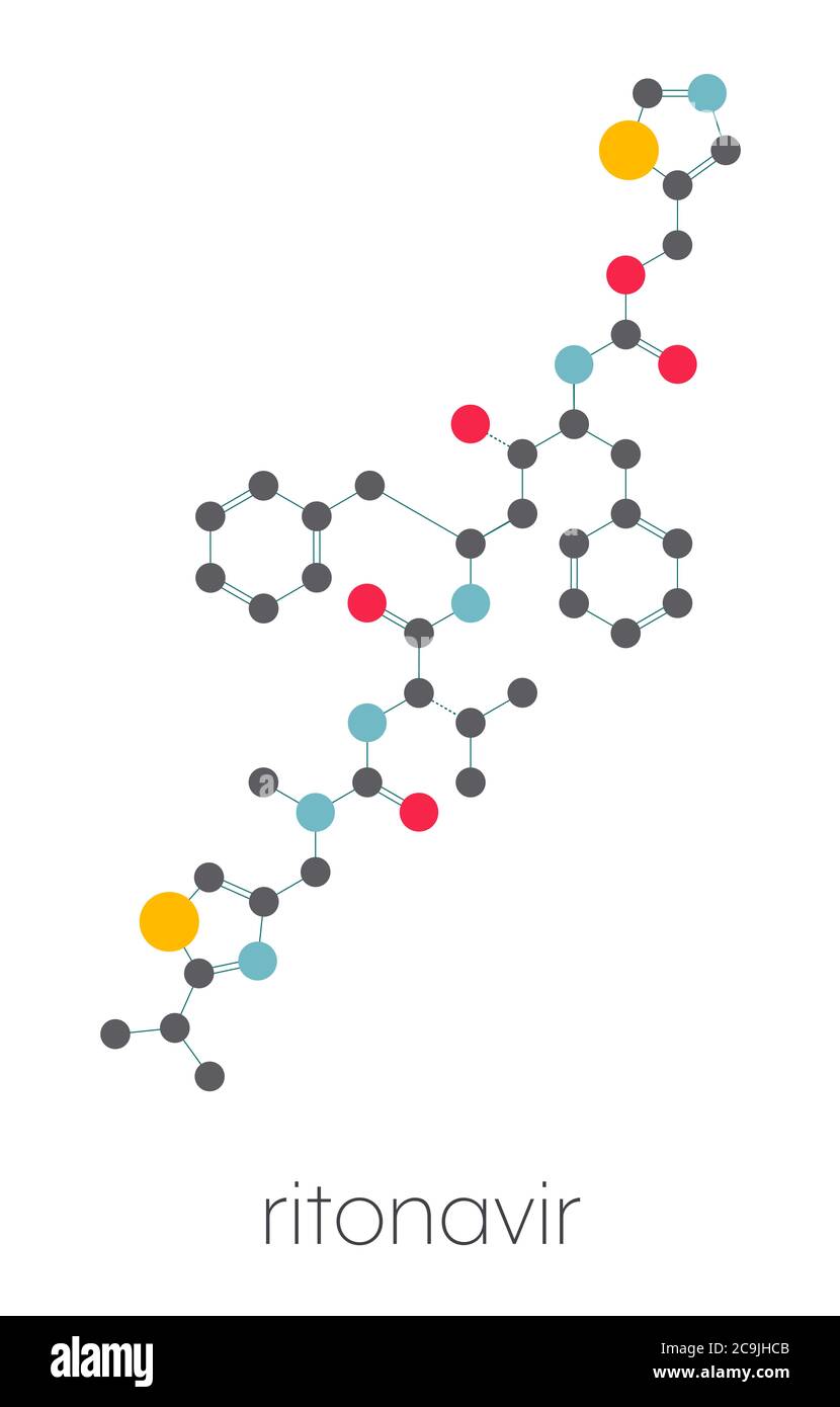 Ritonavir HIV drug (protease inhibitor class) molecule. Stylized ...