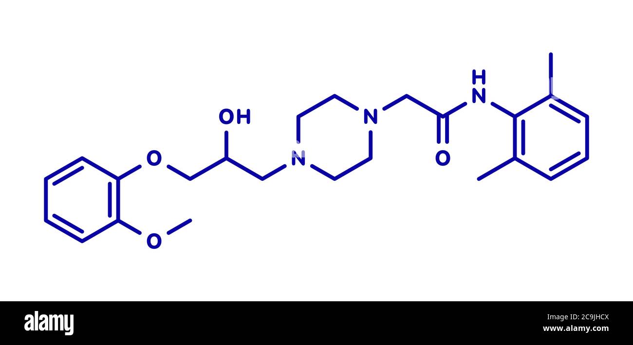Ranolazine antianginal drug molecule. Used in treatment of chronic ...