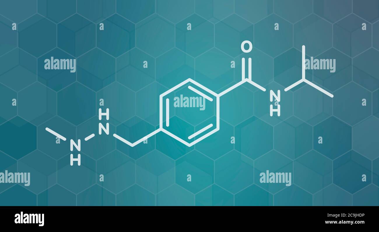 Procarbazine cancer drug molecule. Alkylating agent used in treatment ...