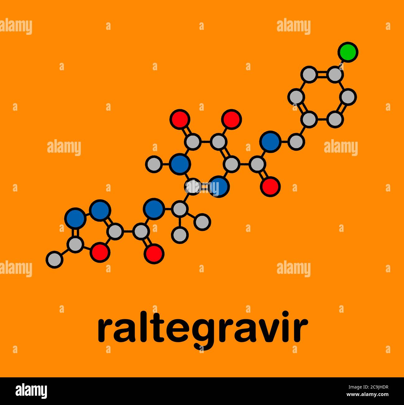 Raltegravir HIV drug (integrase inhibitor class) molecule. Stylized ...
