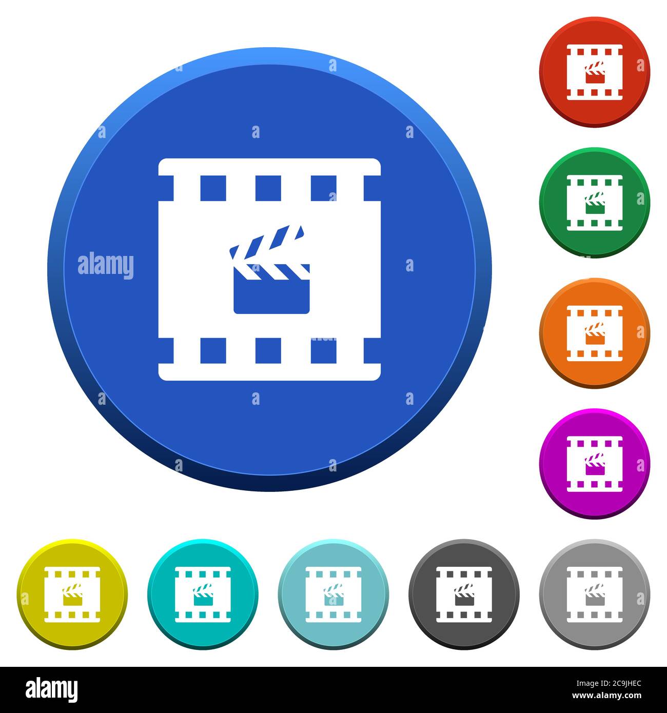Movie production round color beveled buttons with smooth surfaces and ...