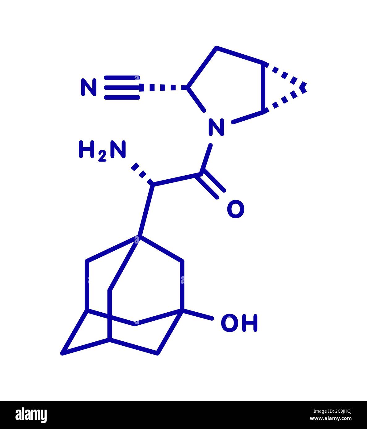Saxagliptin diabetes drug molecule. Inhibitor of dipeptidyl peptidase-4 ...