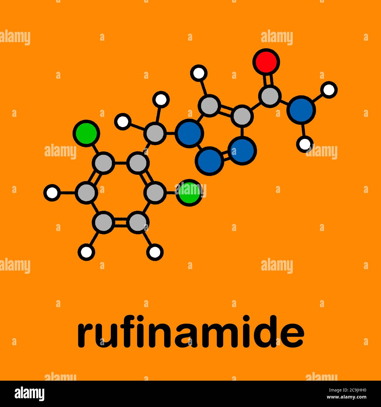 Rufinamide seizures drug molecule. Stylized skeletal formula (chemical ...