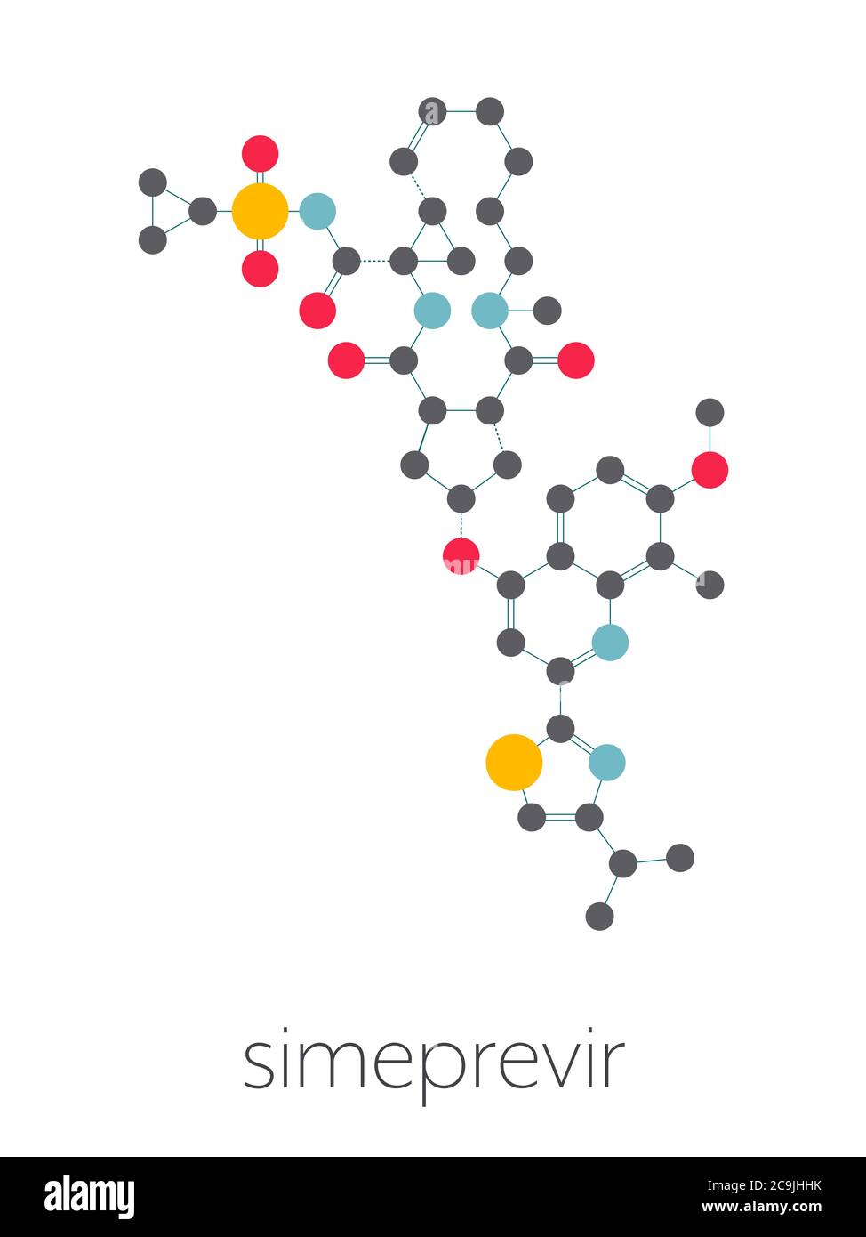 Simeprevir hepatitis C virus (HCV) drug molecule. Stylized skeletal ...