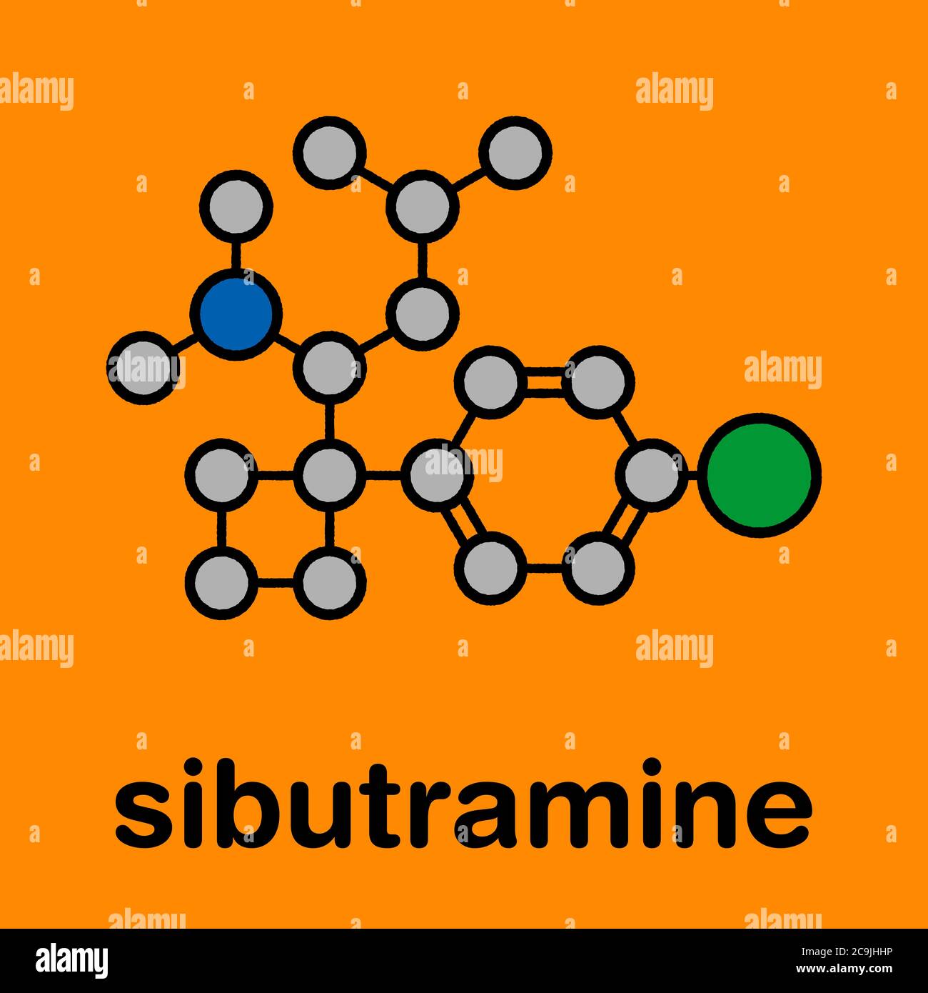 Sibutramine obesity drug molecule. Stylized skeletal formula (chemical ...