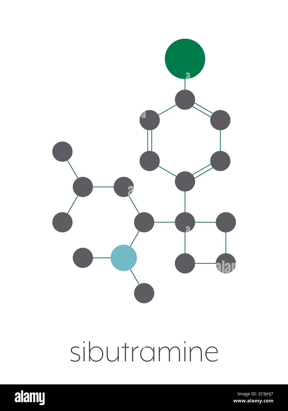 Sibutramine obesity drug molecule. Stylized skeletal formula (chemical ...