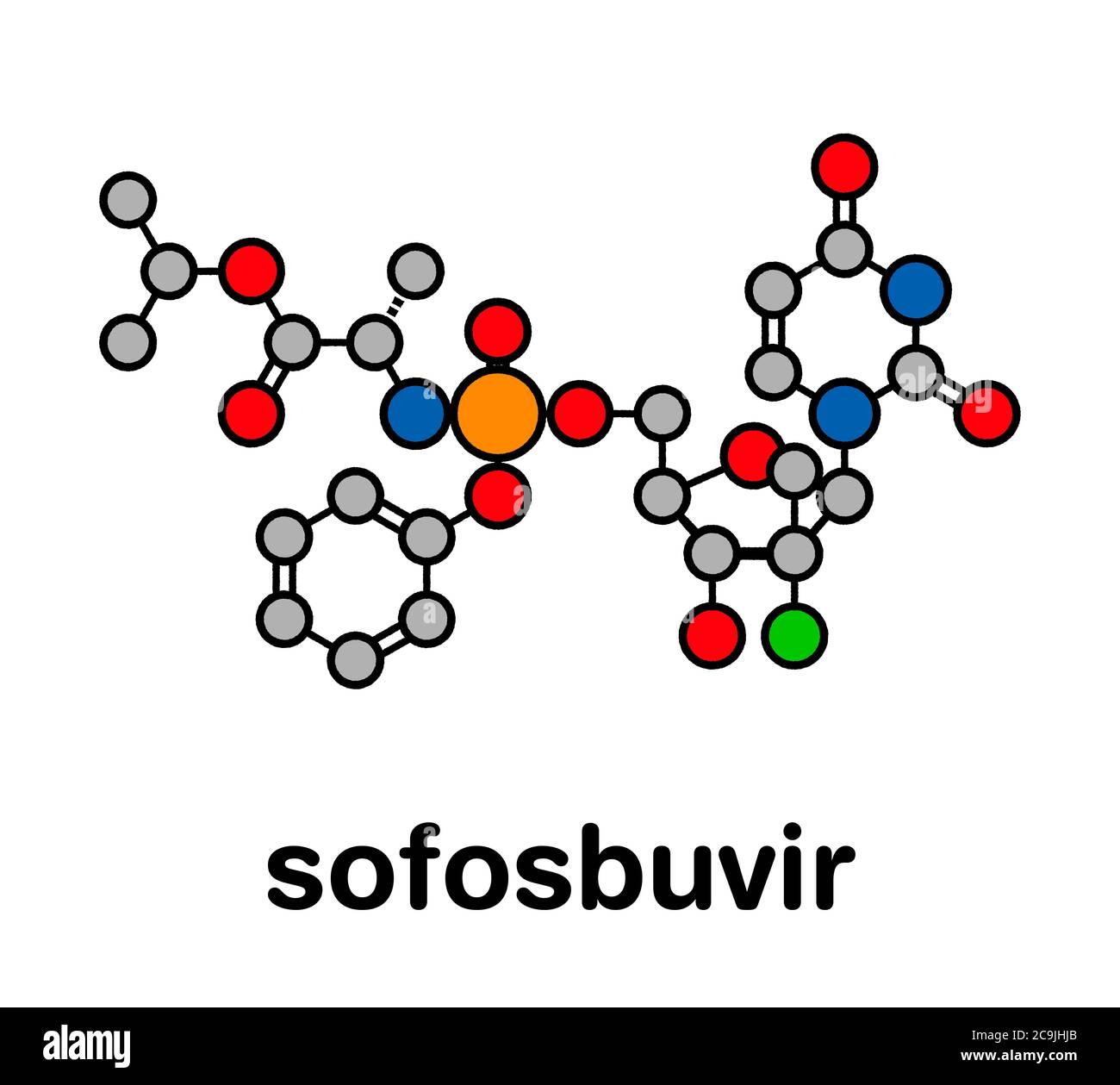Sofosbuvir hepatitis C virus drug molecule. Stylized skeletal formula ...