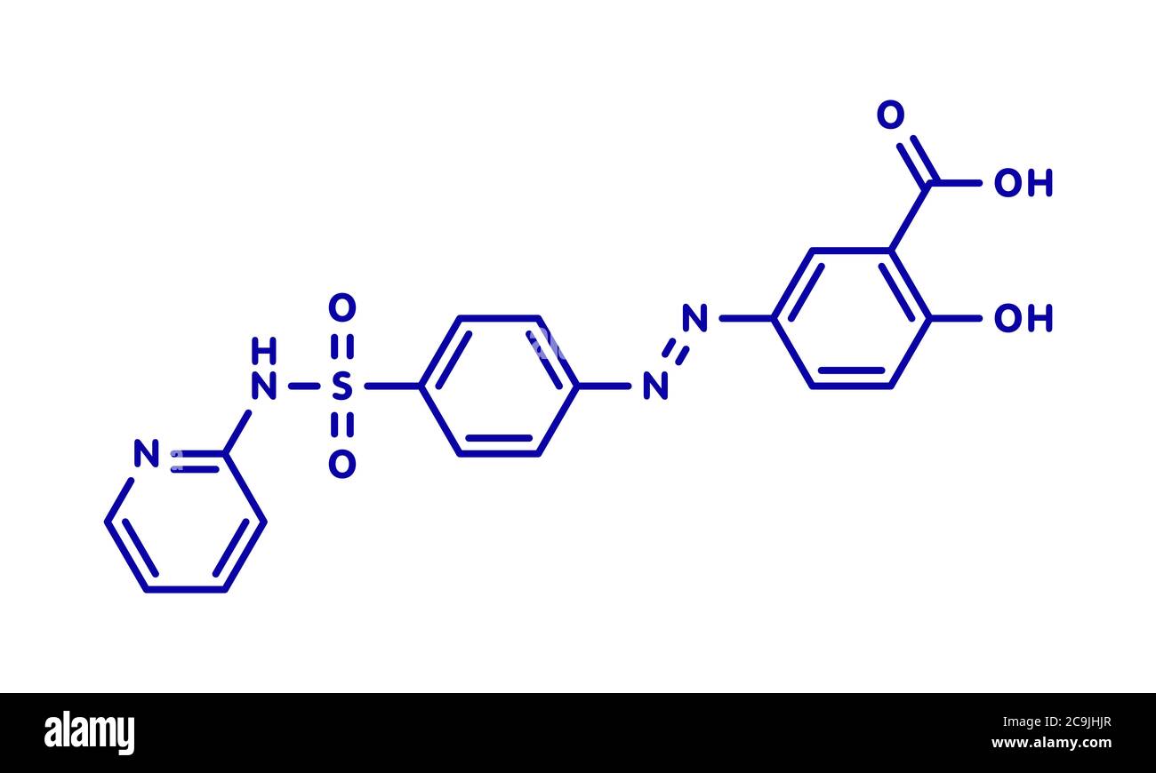 Sulfasalazine drug molecule. Used in treatment of rheumatoid arthritis ...
