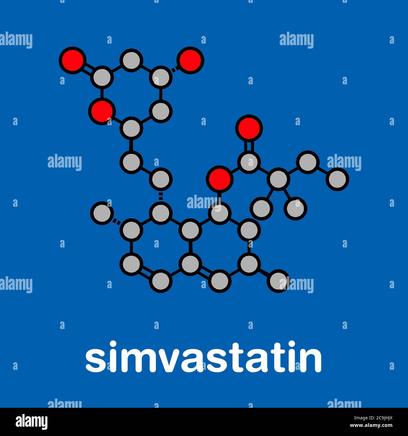 Simvastatin cholesterol lowering drug (statin class) molecule. Stylized ...